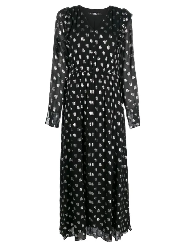 Karl Lagerfeld Monogram-print Maxi Dress - Black