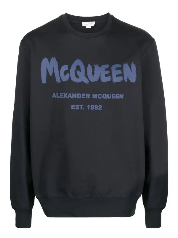 Alexander McQueen Graffiti Logo-print Sweatshirt - Blue