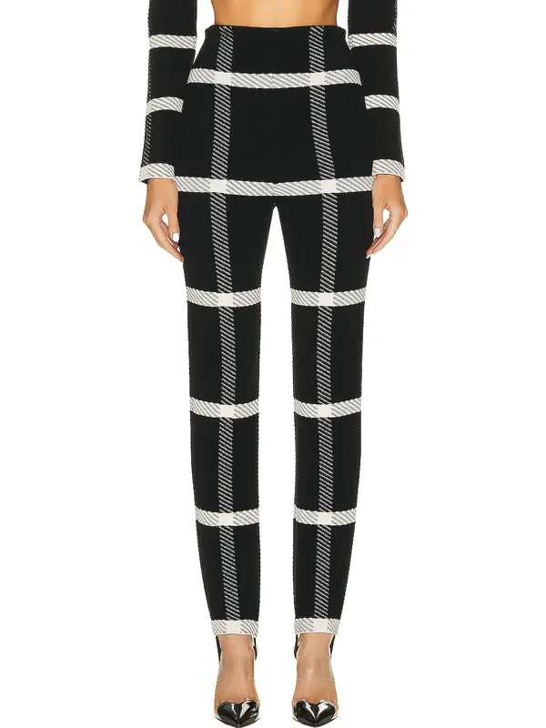 Alaïa Tartan Leggin In Black - Noir & Blanc