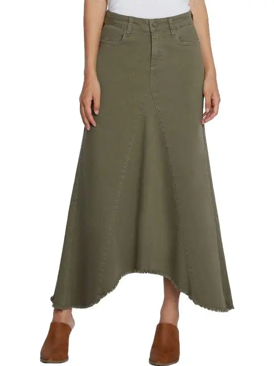 WASH LAB DENIM Selma Pieced Asymmetric Maxi Skirt - Dusty Green