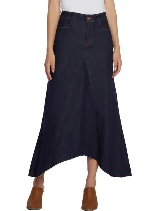 WASH LAB DENIM Selma Pieced Asymmetric Maxi Skirt - Raw Denim