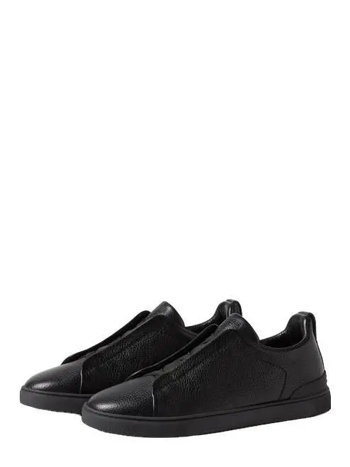Zegna Triple Stitch Deerskin Leather Slip-on Sneakers - Black