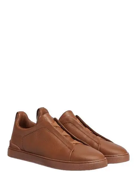 Zegna Triple Stitch Deerskin Leather Slip-on Sneakers - Vicuna