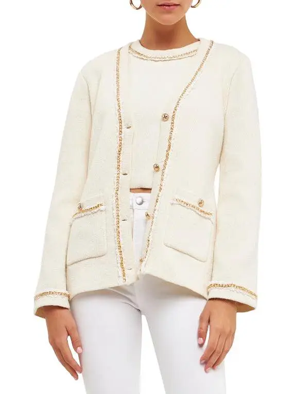 Endless Rose Chainlink Trim Cardigan - Cream