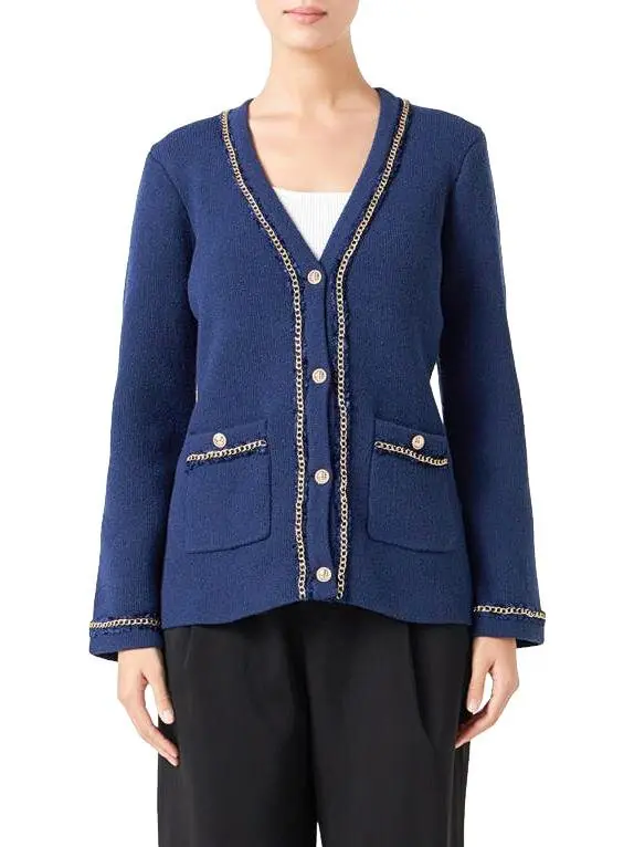 Endless Rose Chainlink Trim Cardigan - Navy