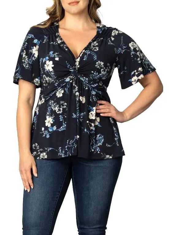 KIYONNA Abby Twist Front Top - French Blue Garden