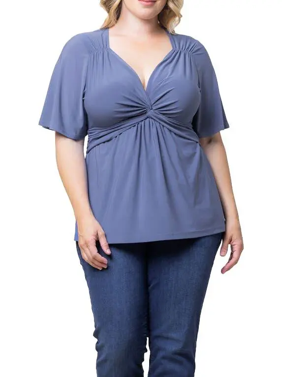 KIYONNA Abby Twist Front Top - Slate Blue