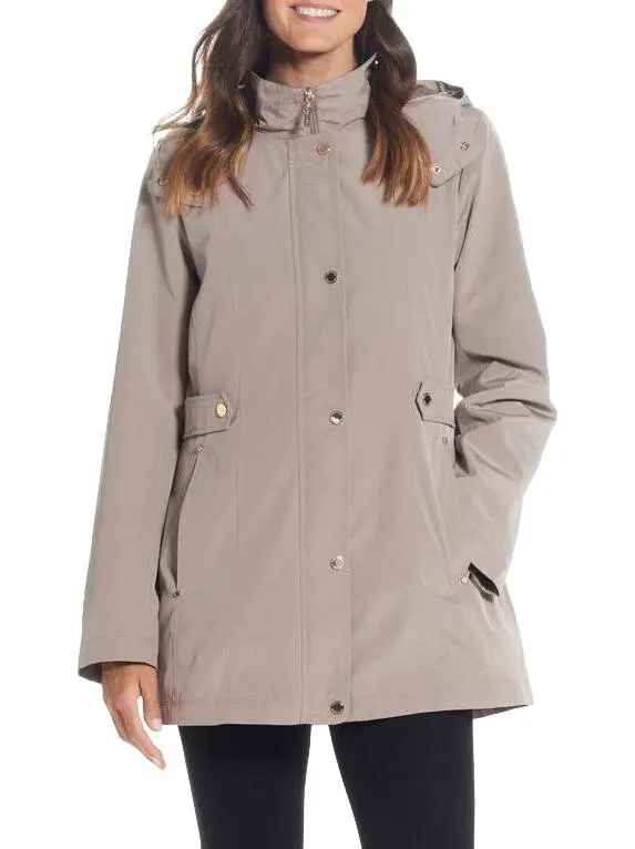 Gallery Water-resistant Zip Front Rain Jacket - Taupe