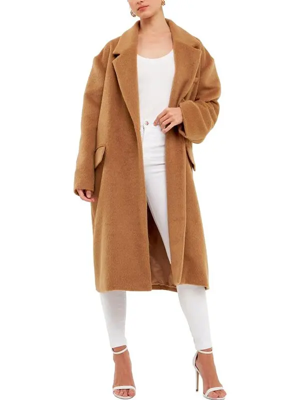 Endless Rose Oversized Brushed Coat - Camel