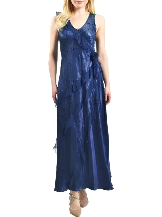 Komarov Tiered Faux Wrap Cocktail Dress - Navy