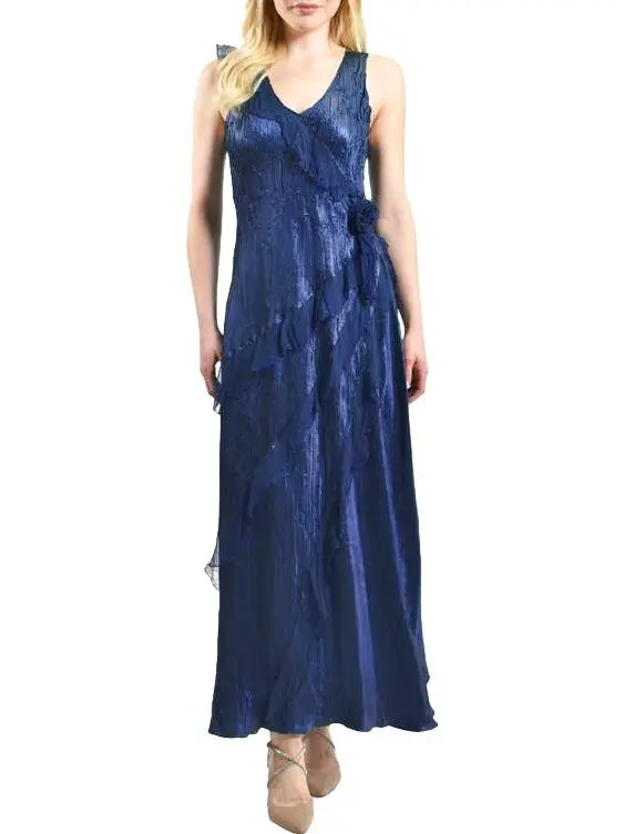 Komarov Tiered Faux Wrap Dress - Navy