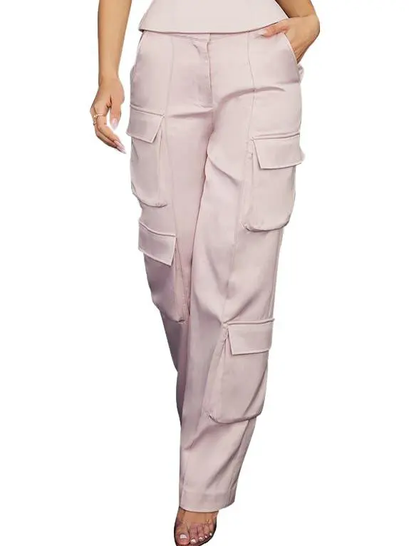 House Of Cb Daria Cargo Satin Trousers - Crystal