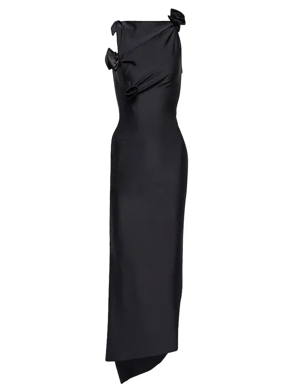 Coperni Asymmetrical Flower-detail Midi Dress - Black