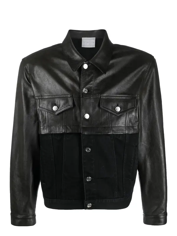 VTMNTS Contrasting Leather-block Denim Jacket - Black