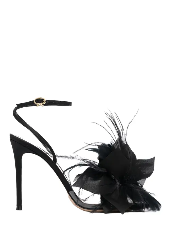 GIANVITO ROSSI Ynez 105mm Feather-embellished Sandals - Black