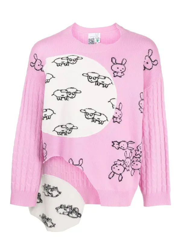 Natasha Zinko Animal Print Cable-knit Jumper - Pink