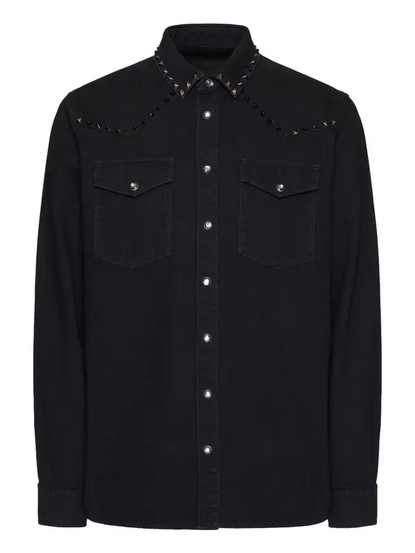 Valentino Garavani Untitled Studs Long-sleeve Denim Shirt - Black