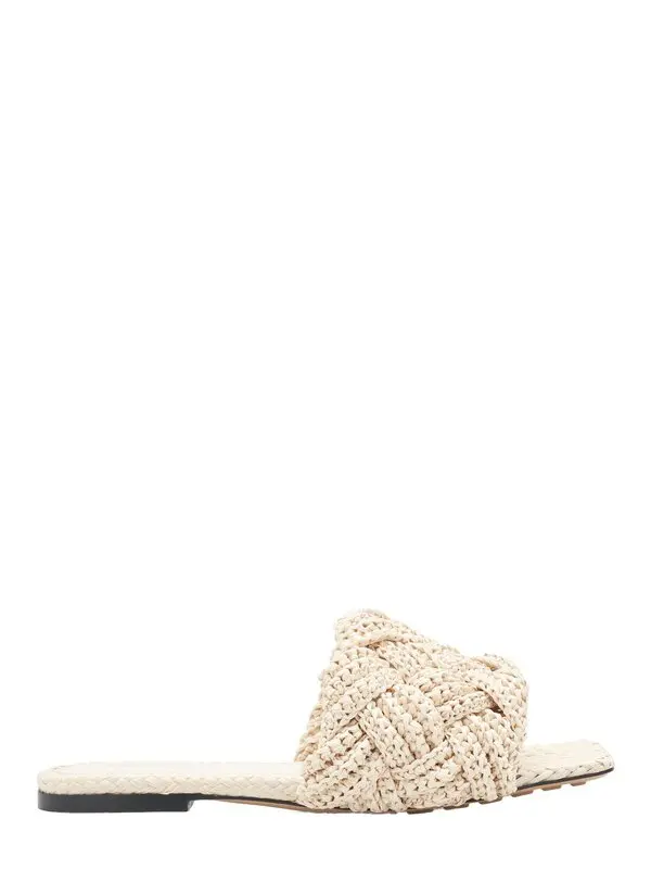 Bottega Veneta Lido Raffia Flat Sandals - Ivory