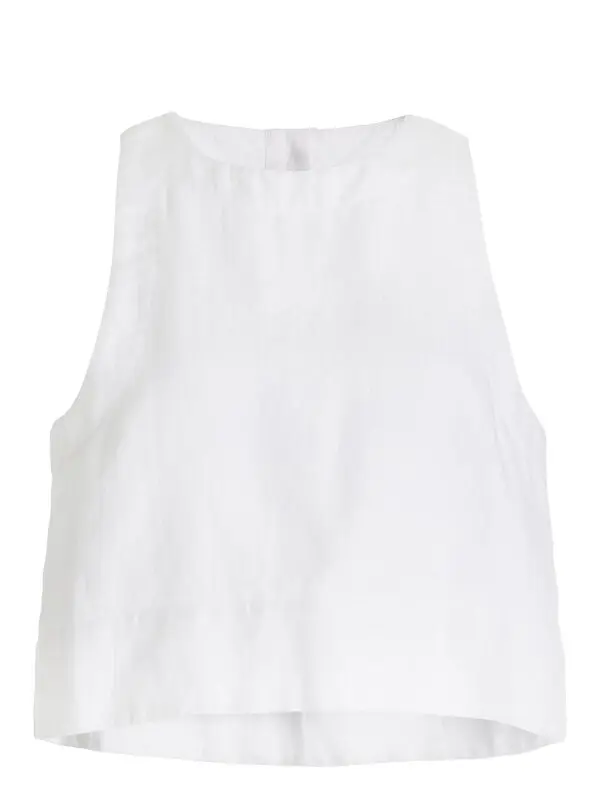 Posse Poppy Linen Cropped Top - White