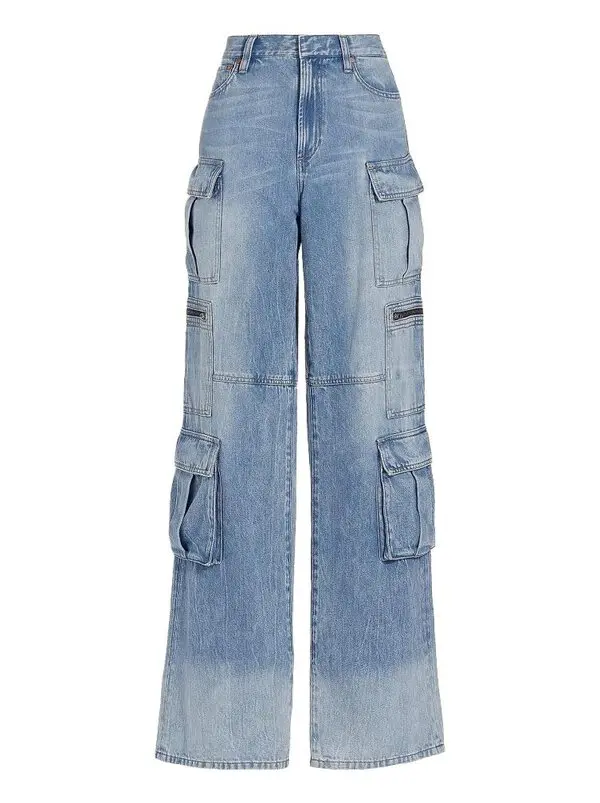 Alice + Olivia Cay Baggy Denim Cargo Pants - Brea Blue