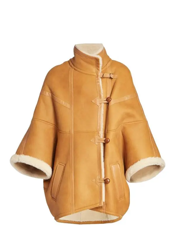 Saint Laurent Cape In Shearling - Bourbon Ecru