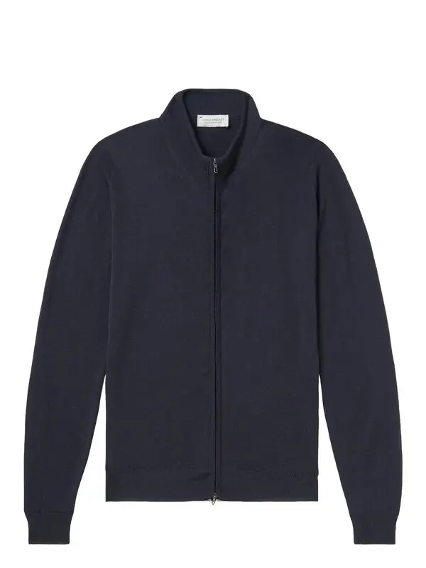 John Smedley Merino Wool Zip-up Cardigan - Blue