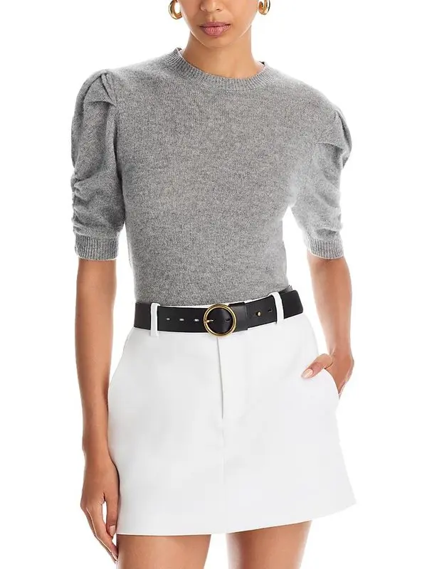 FRAME Ruched Puff Sleeve Sweater - Gris Heather