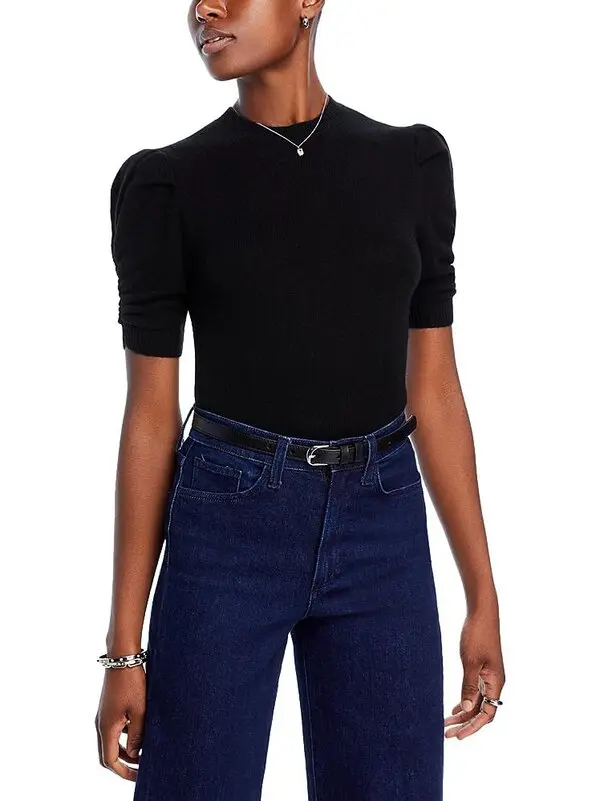 FRAME Ruched Puff Sleeve Sweater - Noir