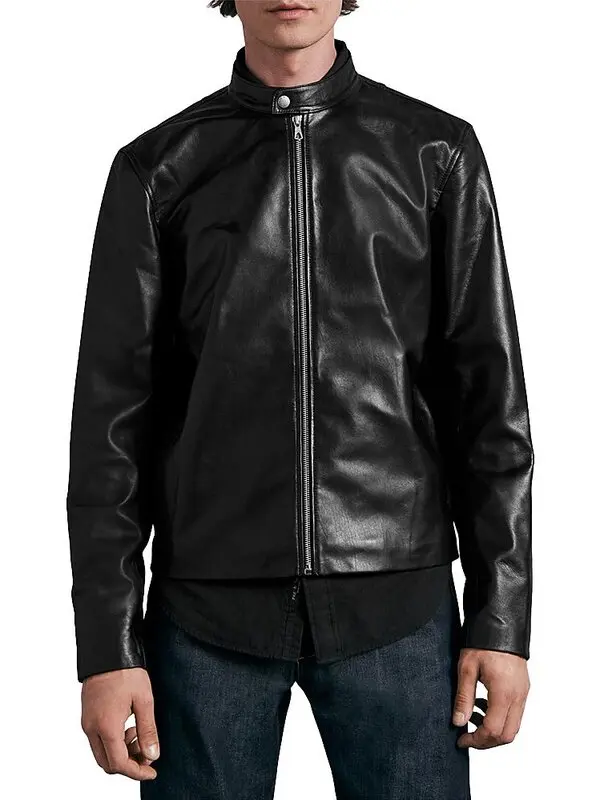 Rag & Bone Icons Archive Cafe Leather Racer Jacket - Black