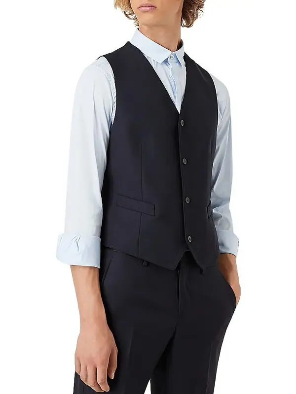 Emporio Armani Brushed Wool Suit Vest - Blue Navy