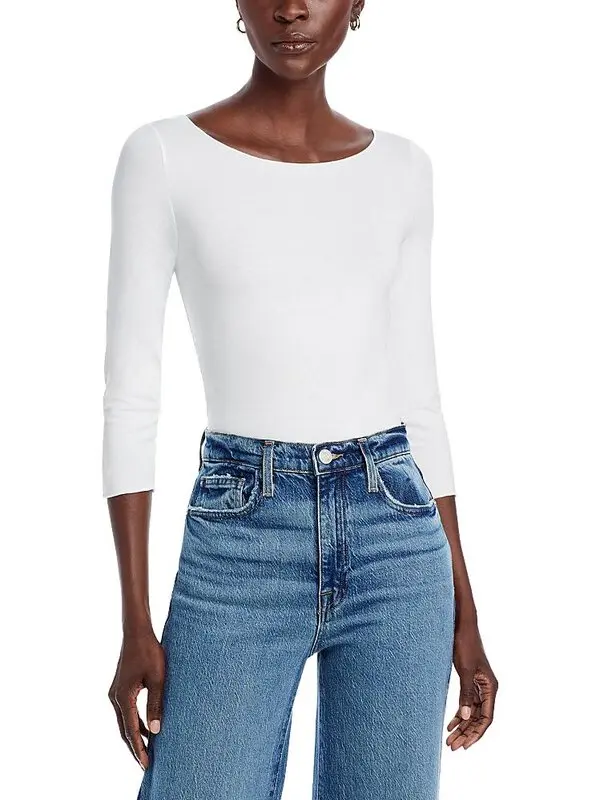Majestic Filatures Boatneck Three Quarter Sleeve Top - Blanc