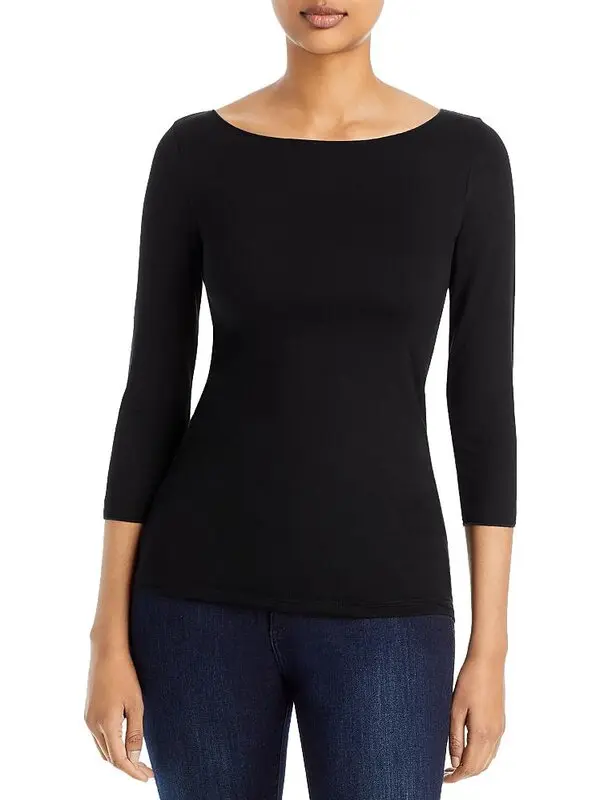Majestic Filatures Boatneck Three Quarter Sleeve Top - Noir