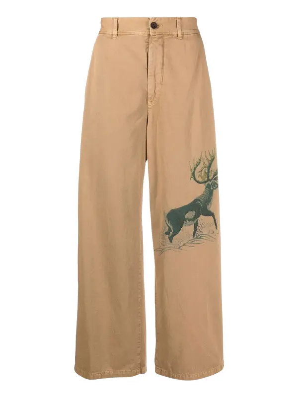 Incotex Deer-print Wide-leg Trousers - Brown