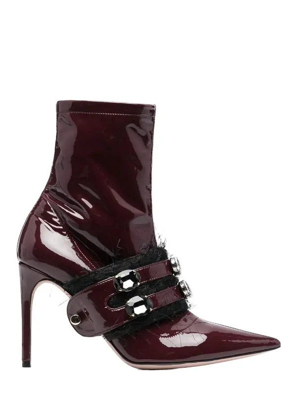 HARDOT Crystal-embellished Patent Boots - Red