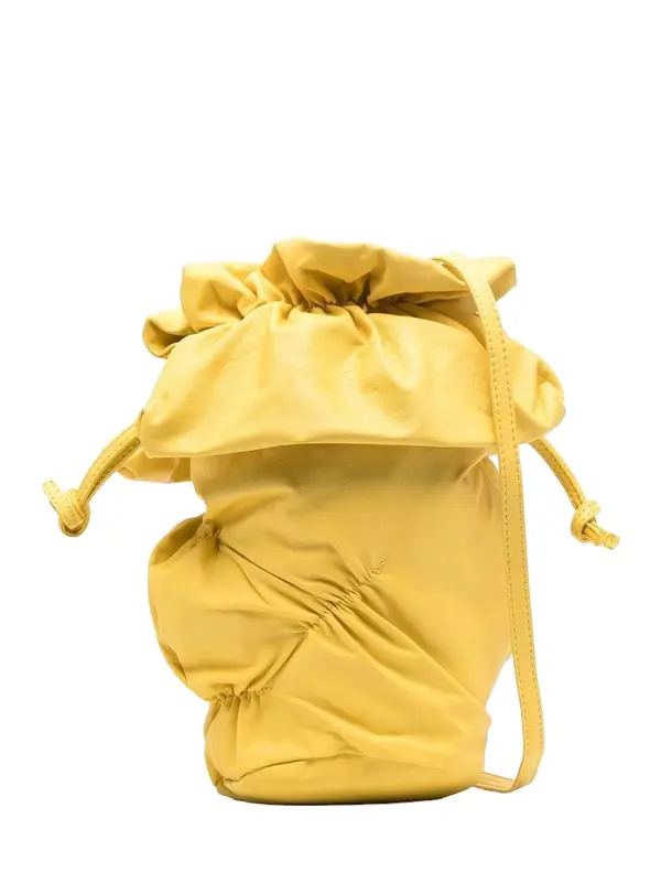 Yohji Yamamoto Leather Gathered-detail Bucket Bag - Yellow