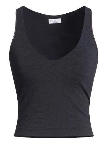 Brunello Cucinelli Charcoal Cotton Blend Tank Top With Metal Applications - Grey