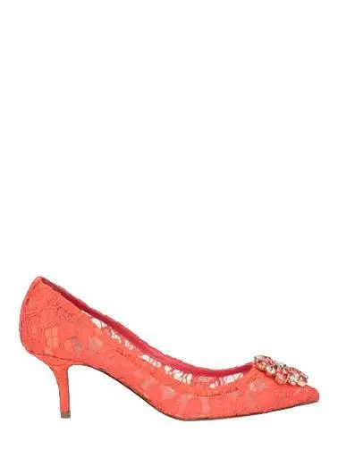 Dolce & Gabbana Viscose, Cotton, Silk, And Polyamide Lace Pumps With Crystal Embellishments - Tomato Red