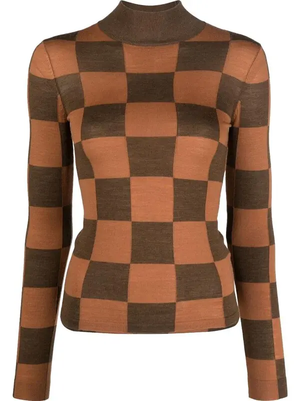 Nanushka Checkerboard Knitted Top - Brown