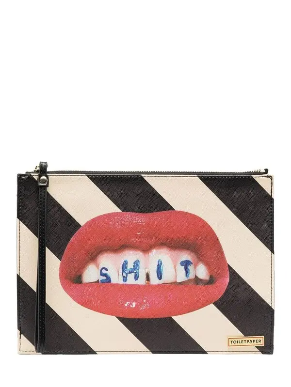 SELETTI Graphic-print Striped Clutch - Black