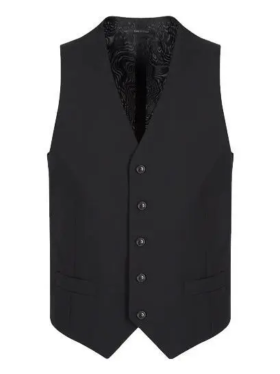 Giorgio Armani Single-breasted Waistcoat In Virgin Wool - Black