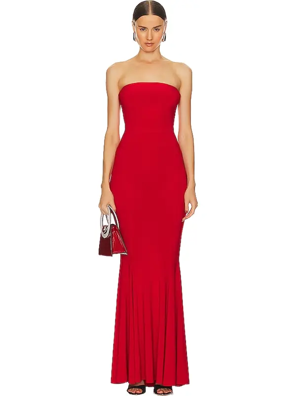 Norma Kamali Strapless Fishtail Gown - Tiger Red