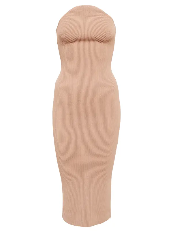 Khaite Rumer Ribbed-knit Midi Dress - Beige