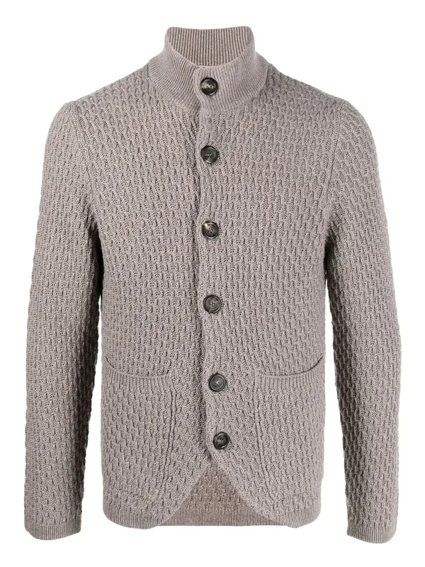 Canali Textured-knit Merino Wool Cardigan - Neutrals