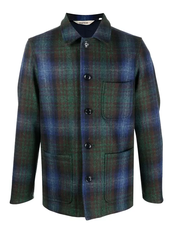 Aspesi Plaid Virgin-wool Shirt Jacket - Blue