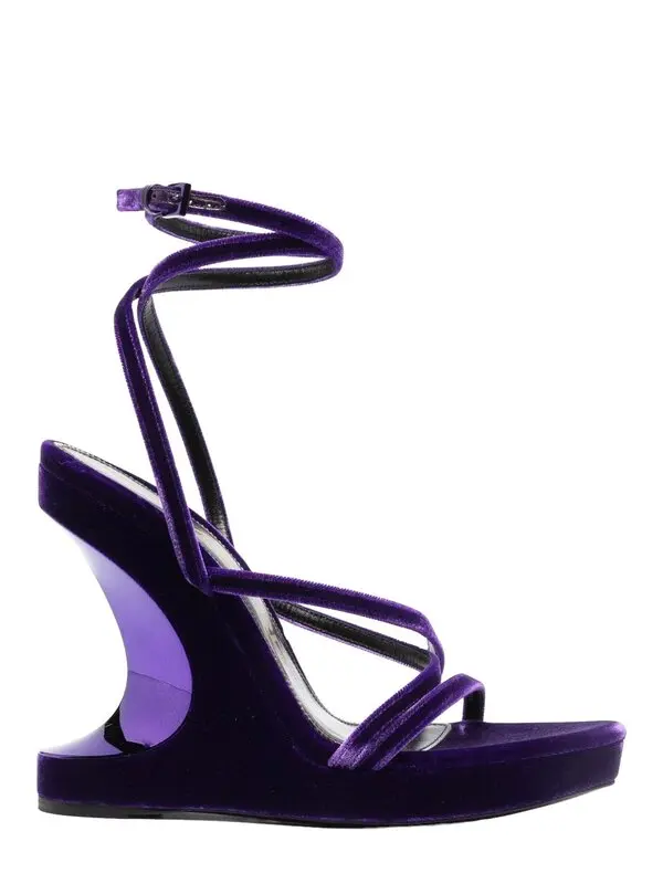TOM FORD 130mm Velvet Wedge Sandals - Purple