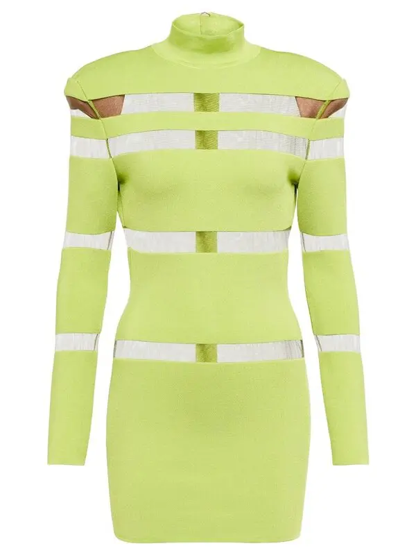 Balmain Mesh-paneled Minidress - Green