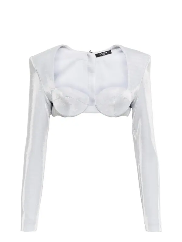 Balmain Metallic Cropped Top - Silver
