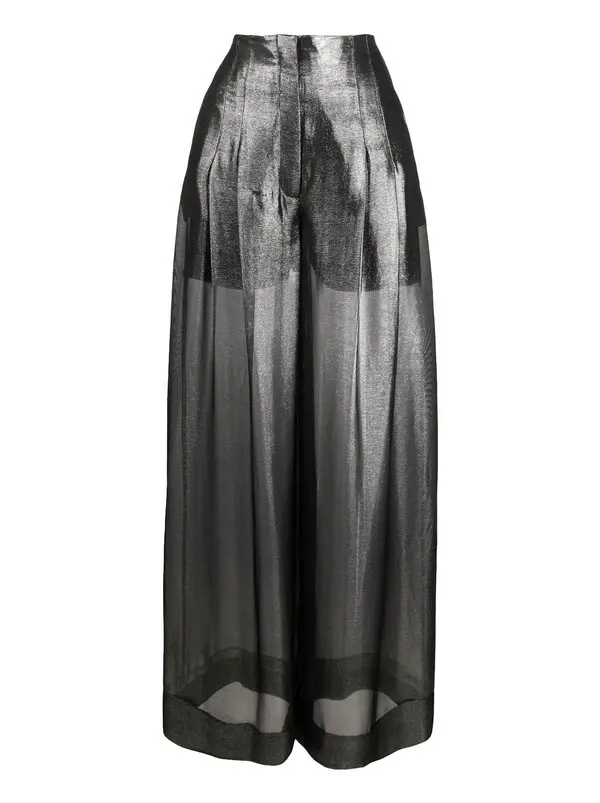 Alberta Ferretti Metallic High-waist Wide-leg Trousers - Silver
