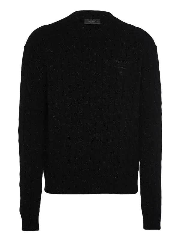 Prada Logo-embroidered Cable-knit Jumper - Black