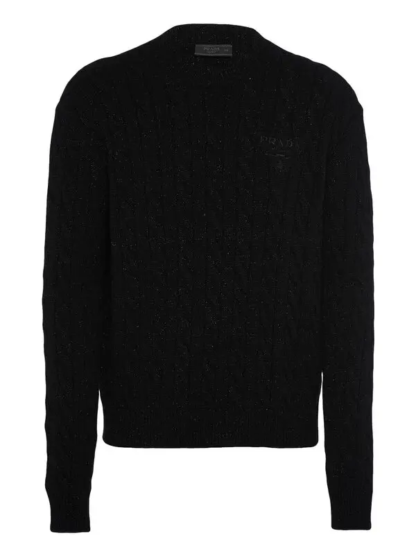 Prada Logo-embroidered Cable-knit Jumper - Black